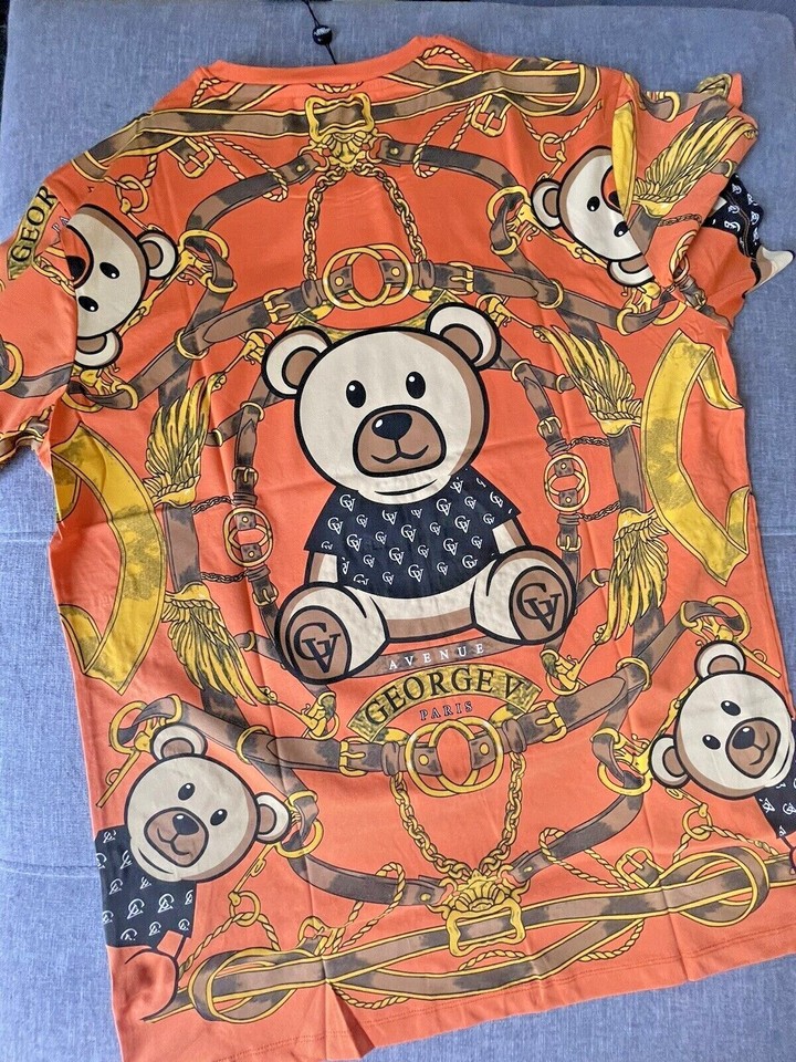 Avenue George V Paris T-Shirt Men's Orange Fitted Tee Rhinestone XL | eBay