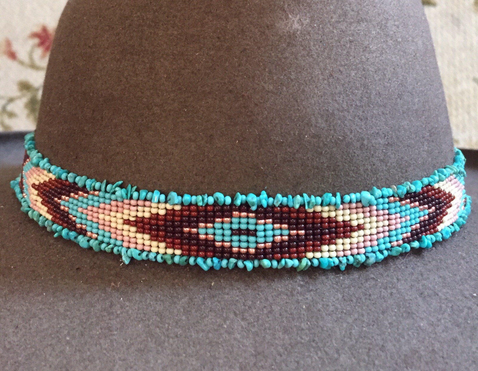 NATIVE DESIGN Handmade Beaded Hatband HAT BAND GENUINE TURQUOISE NUGGET ...