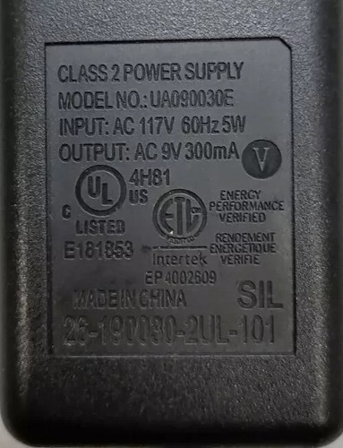 UA090030E AC Class 2 Power Supply AC Adapter (9V/300mA) | eBay