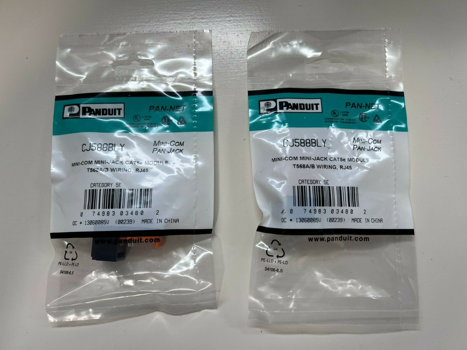 LOT OF 2 Panduit CJ588BLY Cat5e Mini-Com Jack module T568A/B WIRING ...