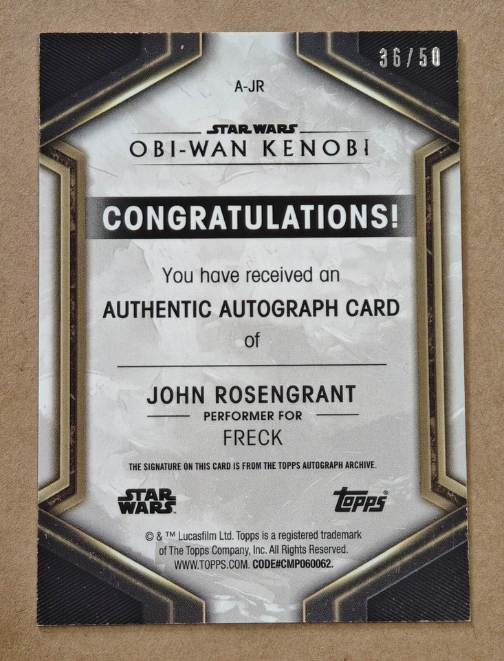 2023 Topps Star Wars Obi Wan Kenobi Auto /50 John Rosengrant Freck | eBay