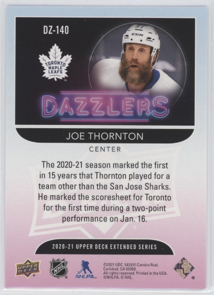 Joe Thornton 2020-21 Upper Deck Extended Series Dazzlers Blue Toronto ...
