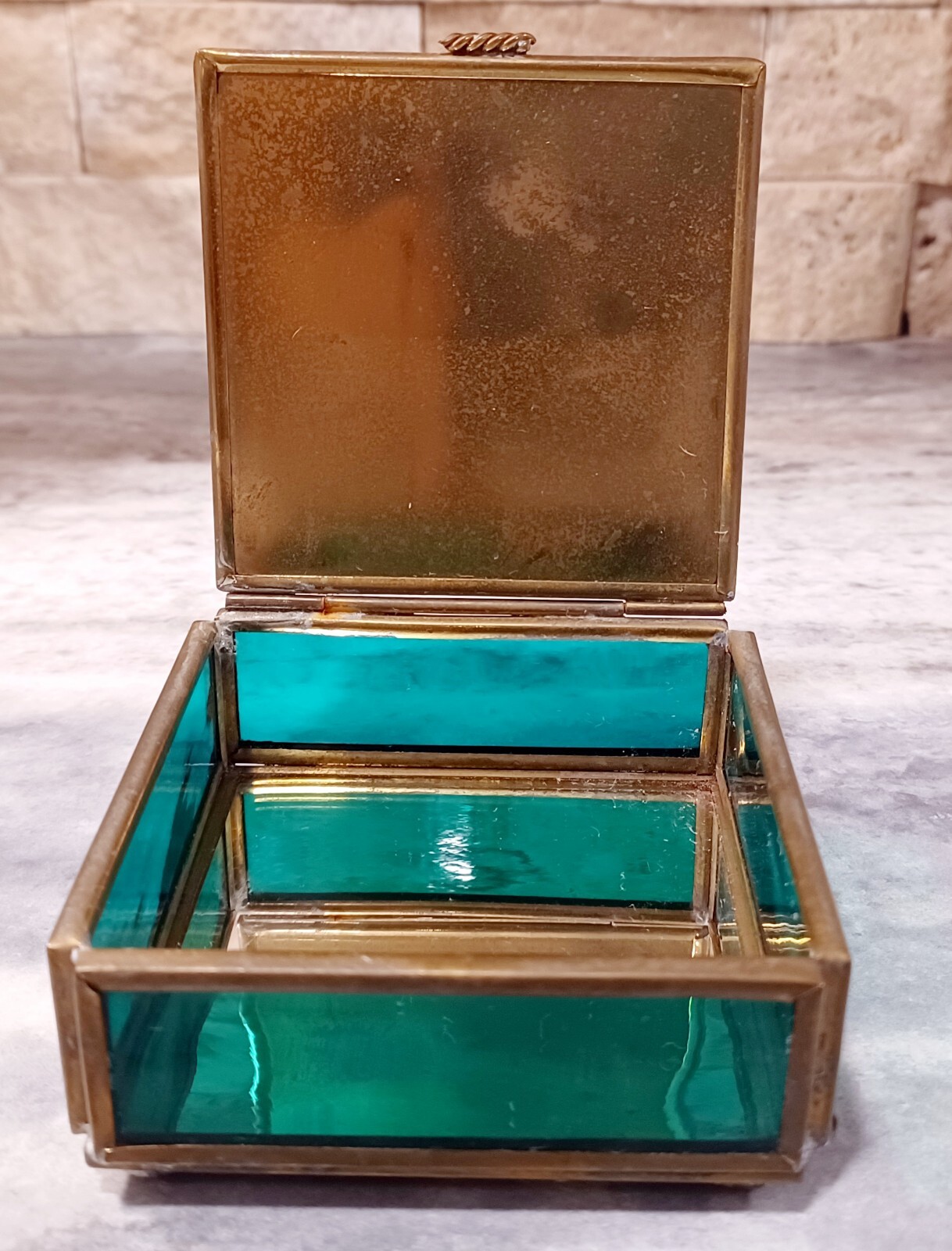 Green Glass And Brass Cherub Trinket Box Thomas Cathey Collection 1993 ...