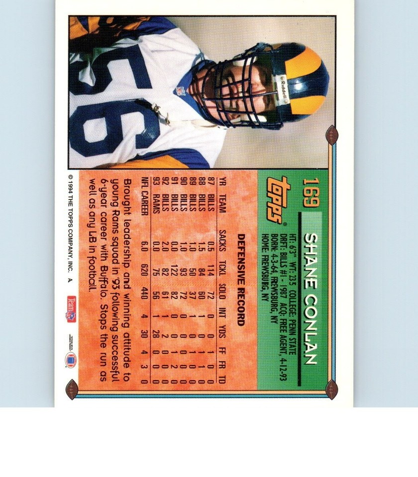 Shane Conlan 169 Rams 1994 Topps Football Trading Card | eBay