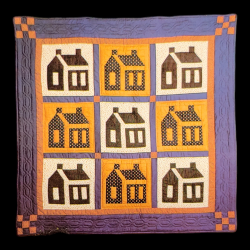 Schoolhouse Quilt Block Pattern - 47x47 Wall Hanging vtg 1980s House ...