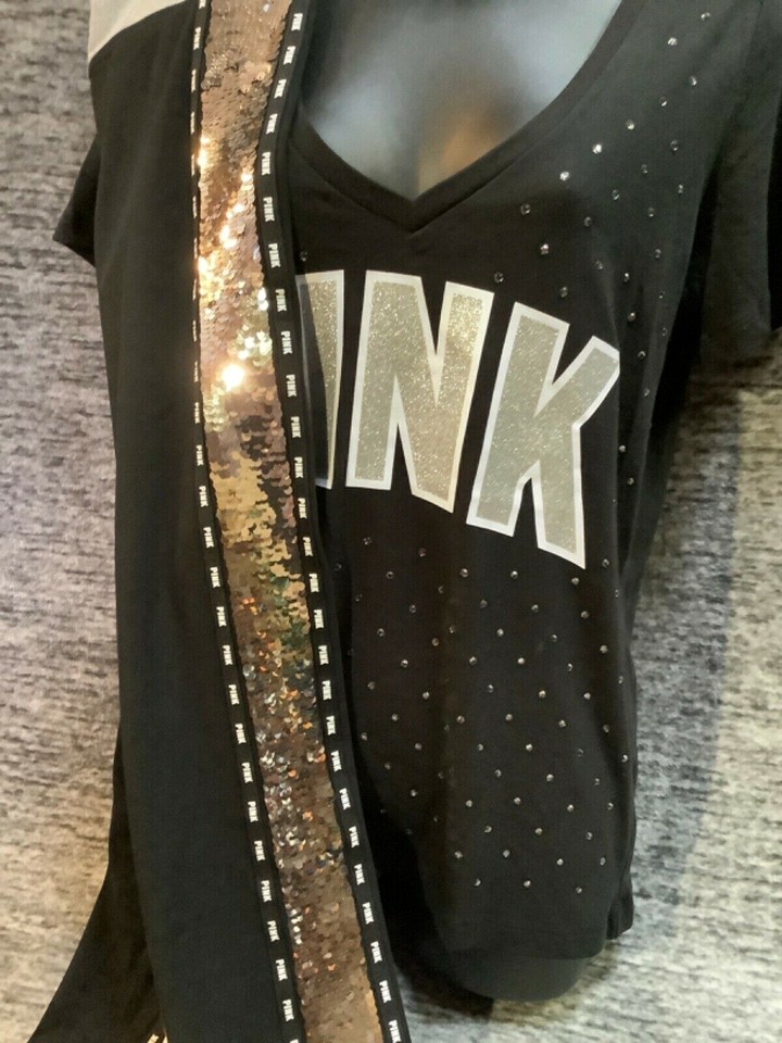 Victoria's Secret Pink Bling Rhinestone Tee Shirt + Leggings Set Black ...