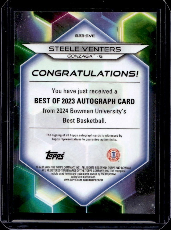 Steele Venters Gonzaga Basketball Topps autograph Auto Rookie Card Mark ...