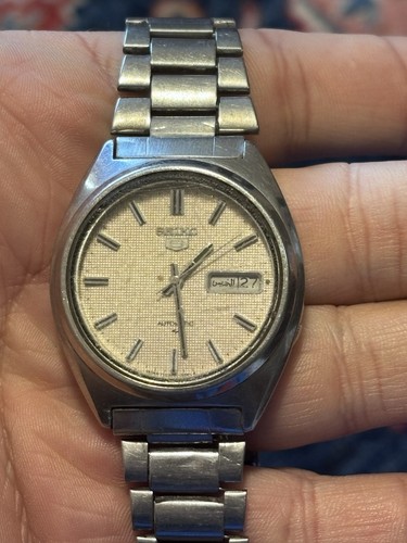 Vintage Seiko 5 Automatic Arabic Day/Date Stainless Steel Textured Dial ...
