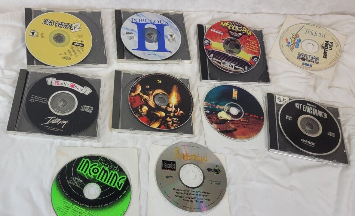 LOT of 10 vintage LOOSE PC Games CD Computer Game 90s x10 Hellcab Rage ...