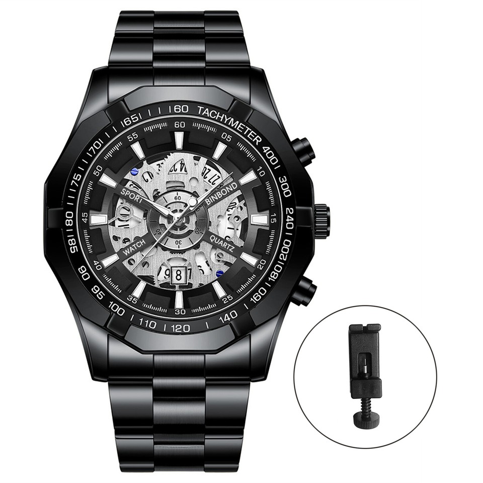 Men's Luxury Stainless Steel Mechanical Look Quartz Date Wrist Watch ...