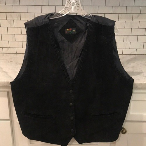 GEE J Leather Vest Mens Black Western Cowboy Classic Suede Braided ...