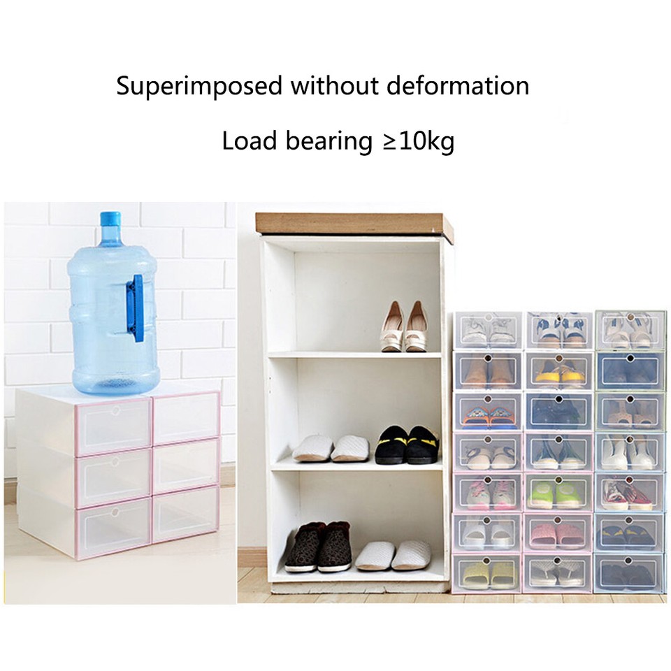 24x Clear Shoe Storage Boxes Plastic Organizer Rack Containers Men ...