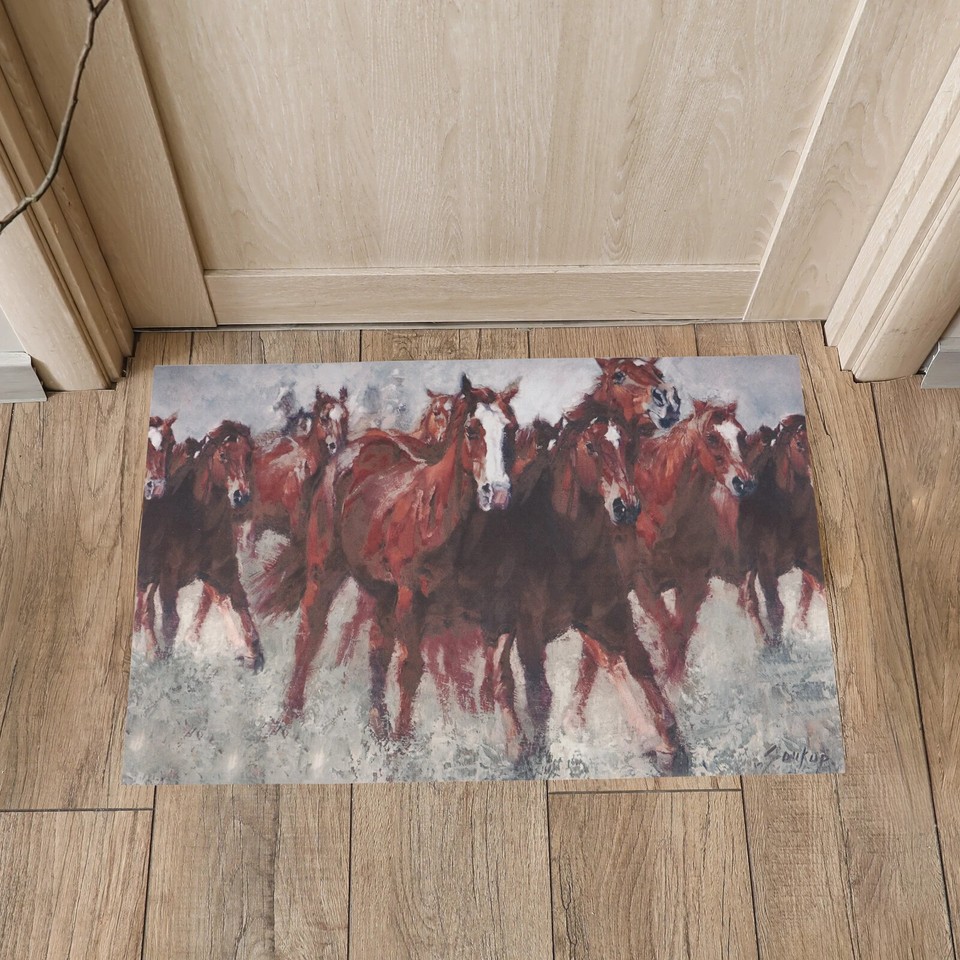 Running Horses Indoor/Outdoor Rug 34" x 20" Primitives By Kathy NWT | eBay