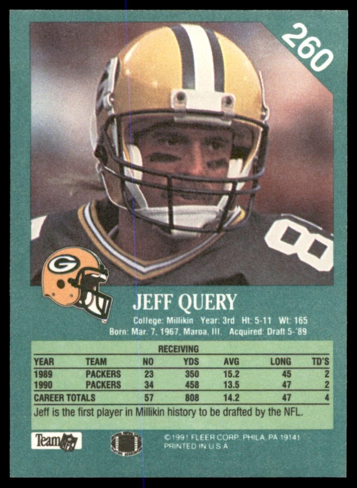 1991 Fleer Jeff Query . Green Bay Packers #260 | eBay