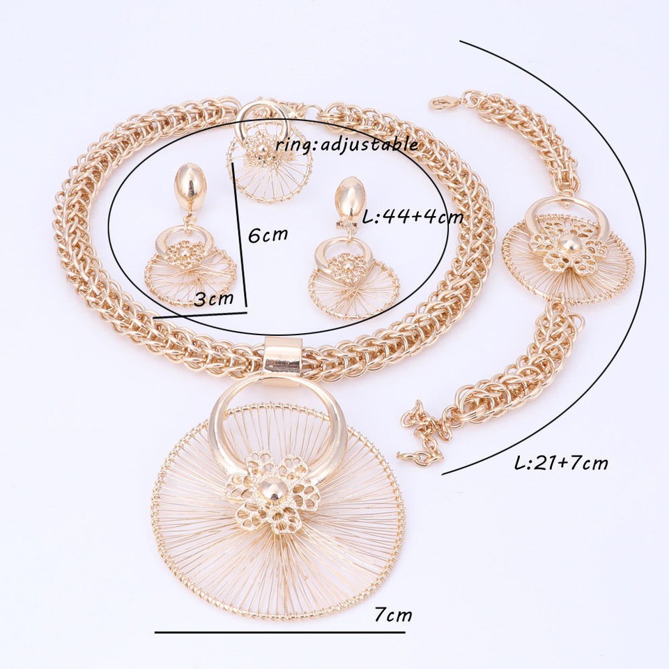 Gold Plated Spoke Wheel on a Ring with Thick Box Chain 4 pieces Jewelry ...