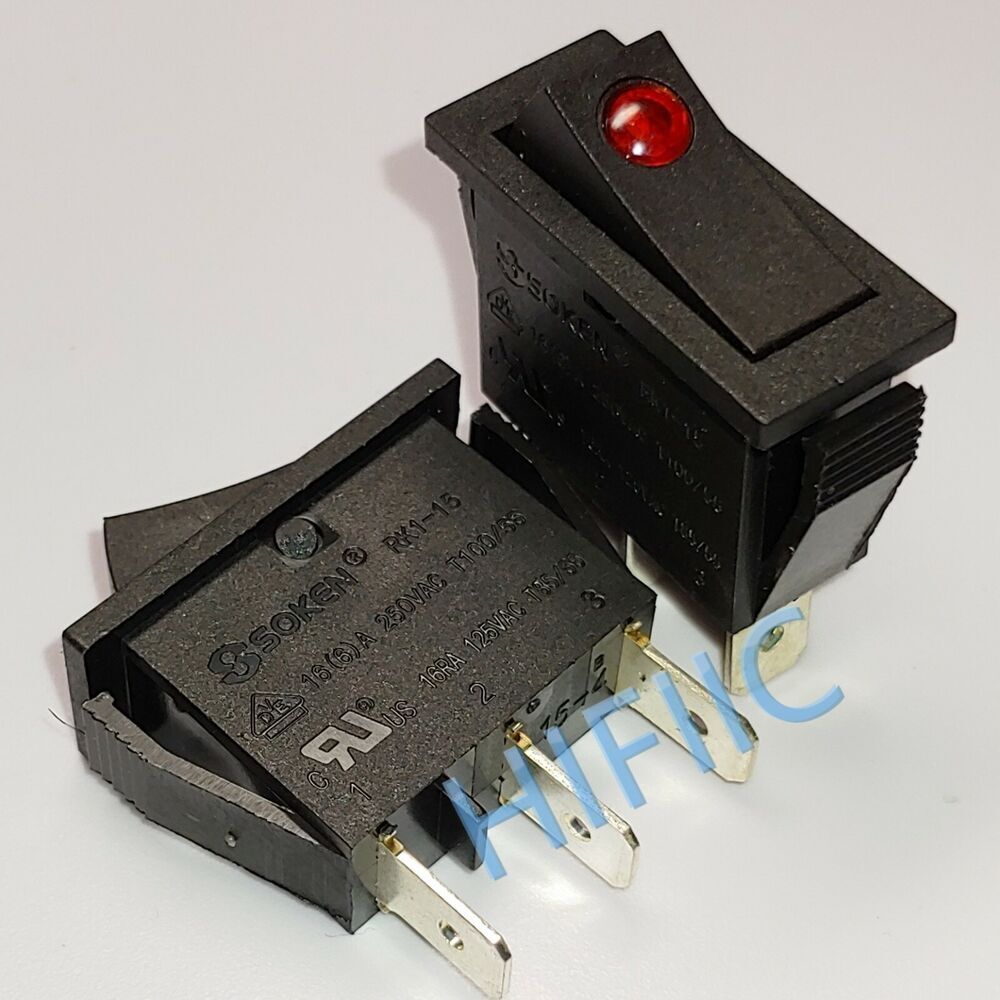 SOKEN RK1-15 Rocker Switch 16A 125/250VAC T100/55 3 Pins 2 Positions ...