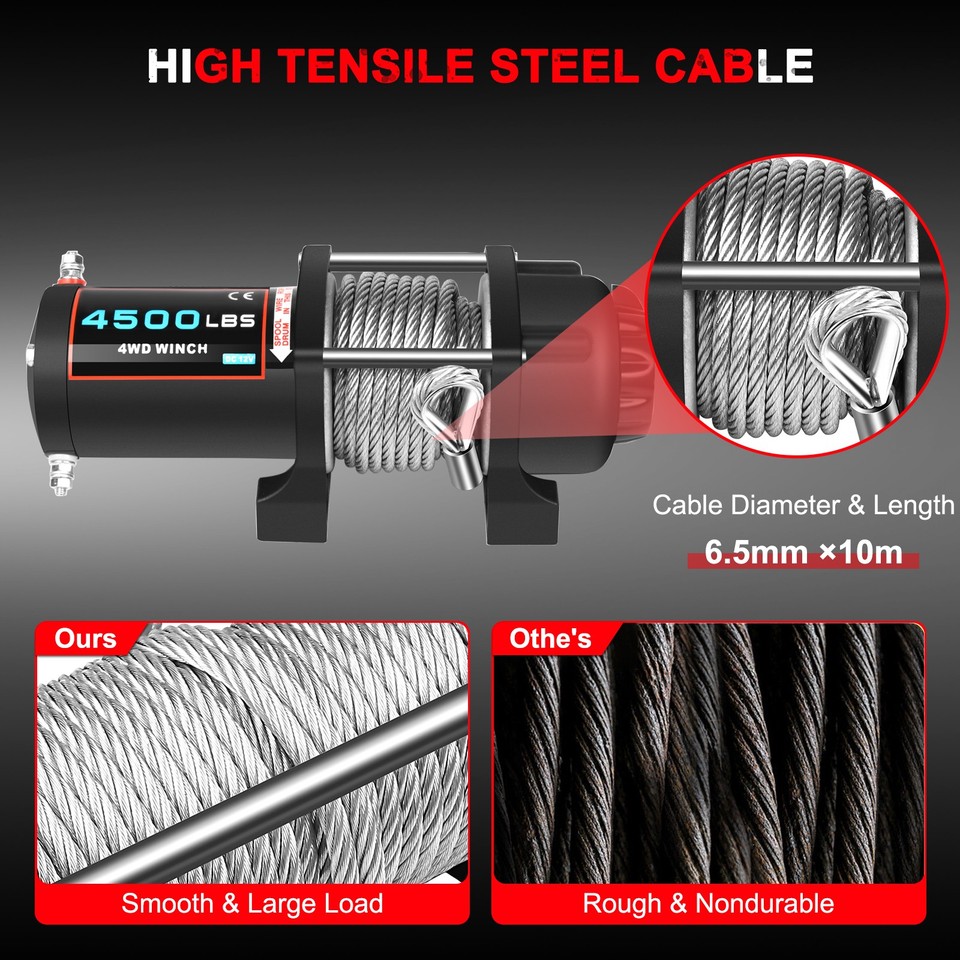 Offroad 4500LB Winch ATV UTE 12V Electric Remote Waterproof Boat Steel ...