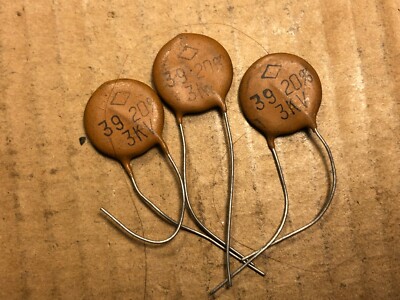 3 NOS Vintage CRL 39 pf 3000v Ceramic Disk Capacitors Centralab 3kv Amp ...