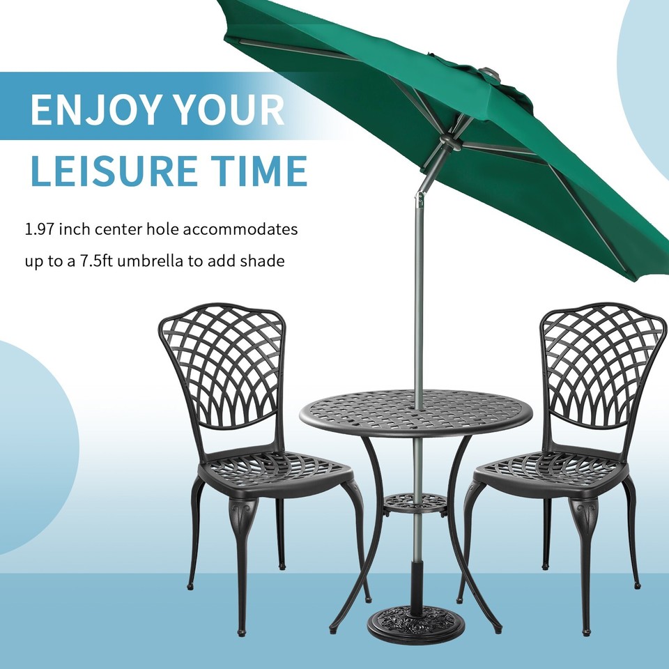 3 Piece Black Outdoor Bistro Set 2 All Weather Table and Chairs | eBay
