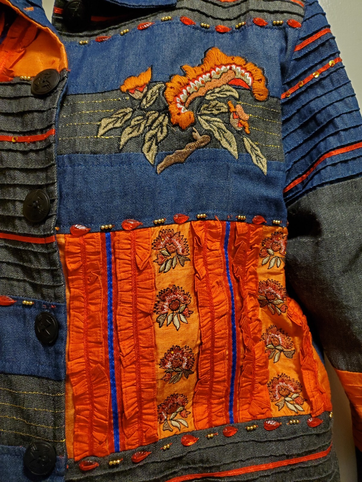 Women's Colorful Coldwater Creek Denim With Embroidery Button Up Jacket Sz Small | eBay