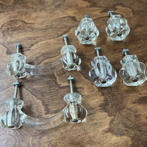 6 Antique Vintage Clear Glass Crystal Cabinet knobs Drawer Pulls furniture RARE | eBay