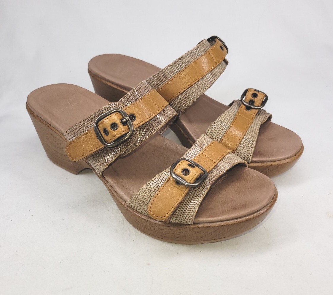 Dansko Women's Jessie Lizard Sand Slip-On Wedge Sandals US Size 7 Tan ...