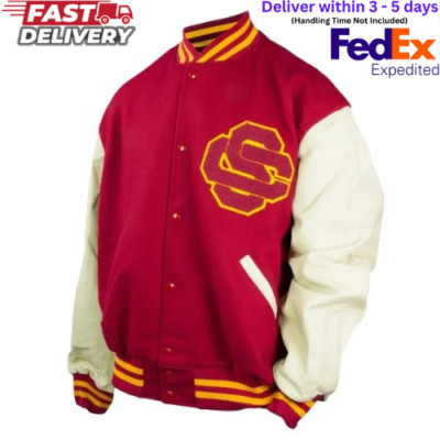 USC Trojans Cardinal Interlock Baseball Letterman Varsity Men's ...