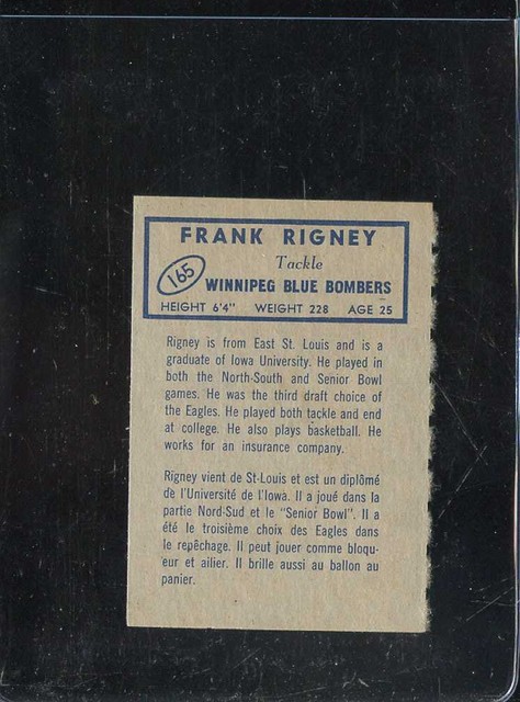 1962 Topps CFL - #165 Frank Rigney (RC) for sale online | eBay