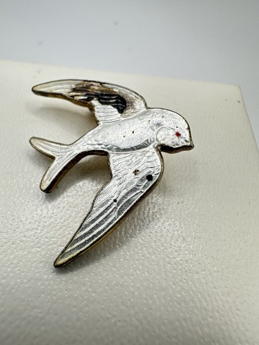 VTG Antique White Diving Swallow Dove Bird Enamel Brass? Unsigned ...