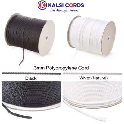 3MM THIN POLYPROPYLENE ROPE BRAIDED POLY CORD STRONG STRING IN BLACK ...