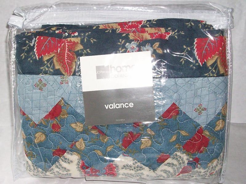 Quilted Window Valance Prairie Path 52" Blue Red LINED | eBay