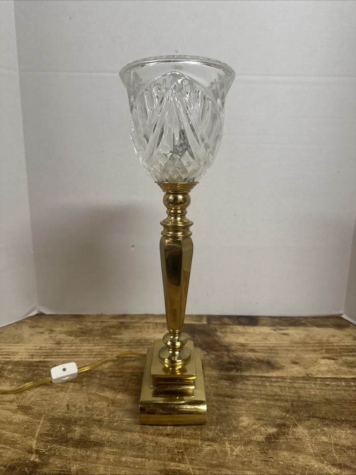 Torchiere Crystal And Brass/Gold Vintage Lamp -Cut Crystal Heavy 16 ...