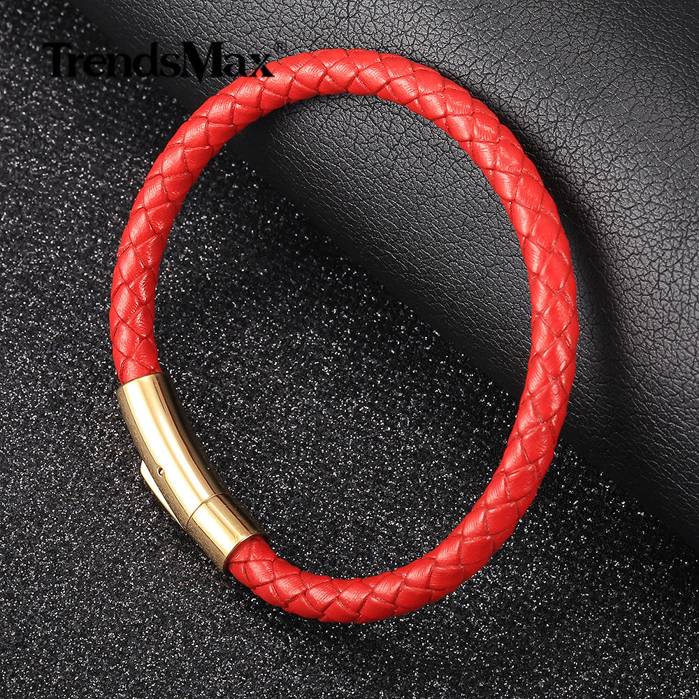 6mm For Men Women Braided Leather Rope Bracelet Stainless Steel Gold ...