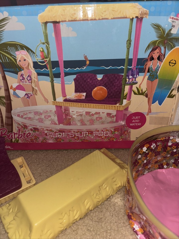 BARBIE SURF'S UP POOL & CABANA PLAYSET L9551 2007 Open Box! 27084546644 ...