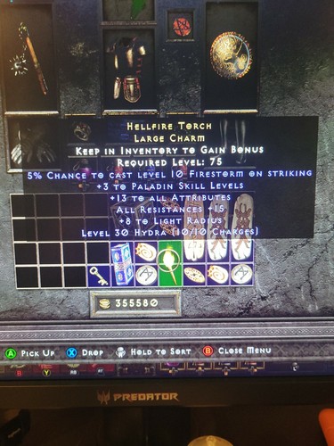 Diablo 2 Resurrected D2R Paladin Hellfire Torch 13/15 Softcore Xbox or ...