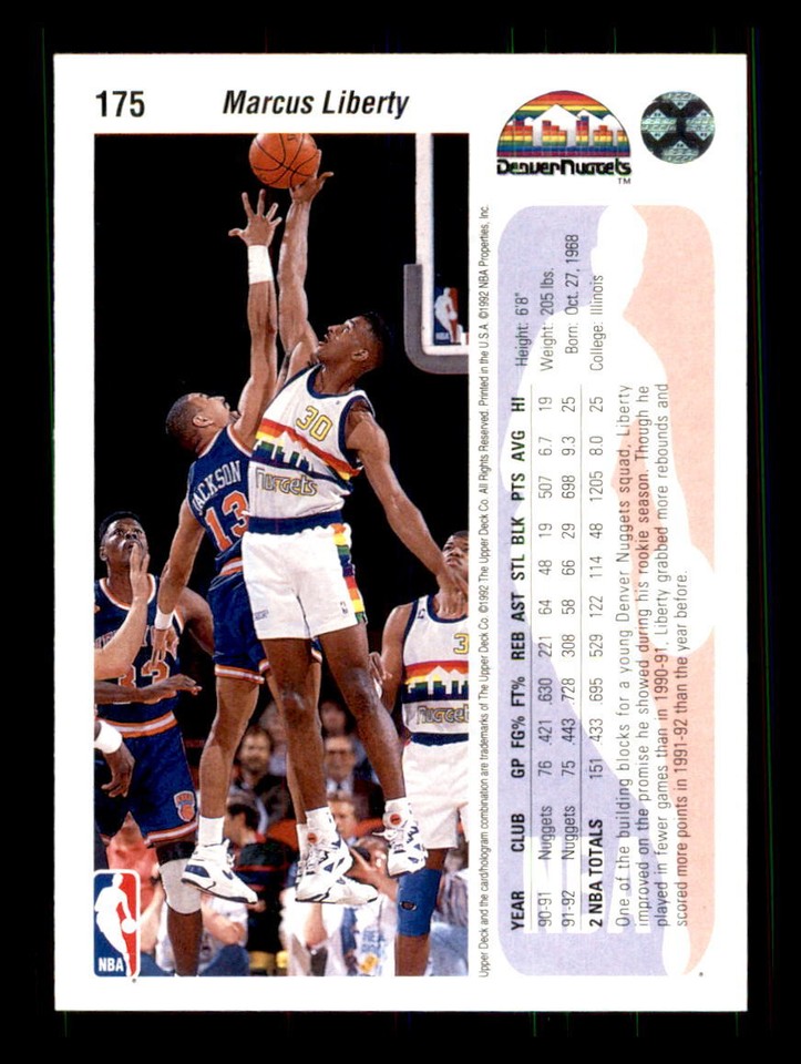 1992 Basketball Upper Deck Marcus Liberty Denver Nuggets #175 1 | eBay