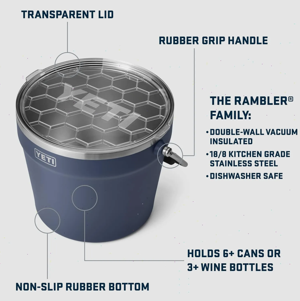 YETI Rambler Beverage Bucket Double-Wall Vacuum Insulated Yeti Ice ...