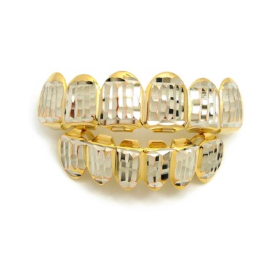 Gold Plated Hip Hop Rapper's Bling Teeth Diamond Cut Grillz Top ...