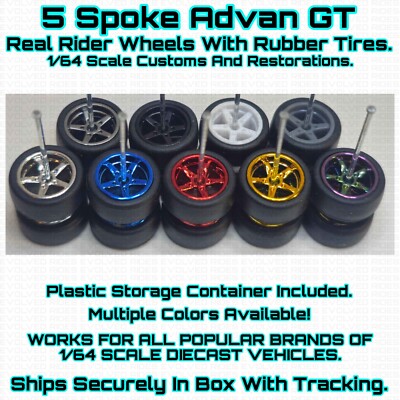 5 Spoke Advan GT Real Rider Wheels Rubber Tire For 1/64 Scale Hot | eBay