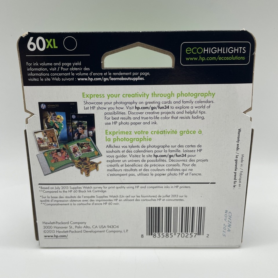 HP 60XL Black Ink Cartridge High Yield OEM New Sealed Expired - Free ...