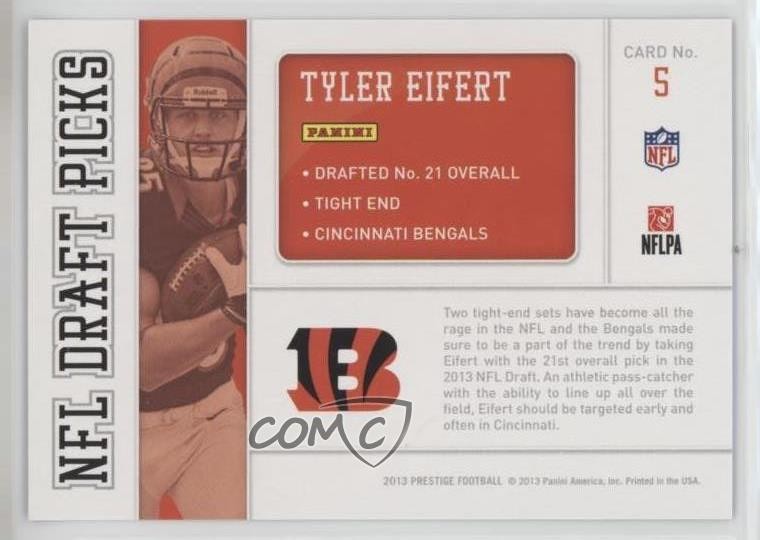 2013 Panini Prestige NFL Draft Picks Black 4/25 Tyler Eifert #5 Rookie ...
