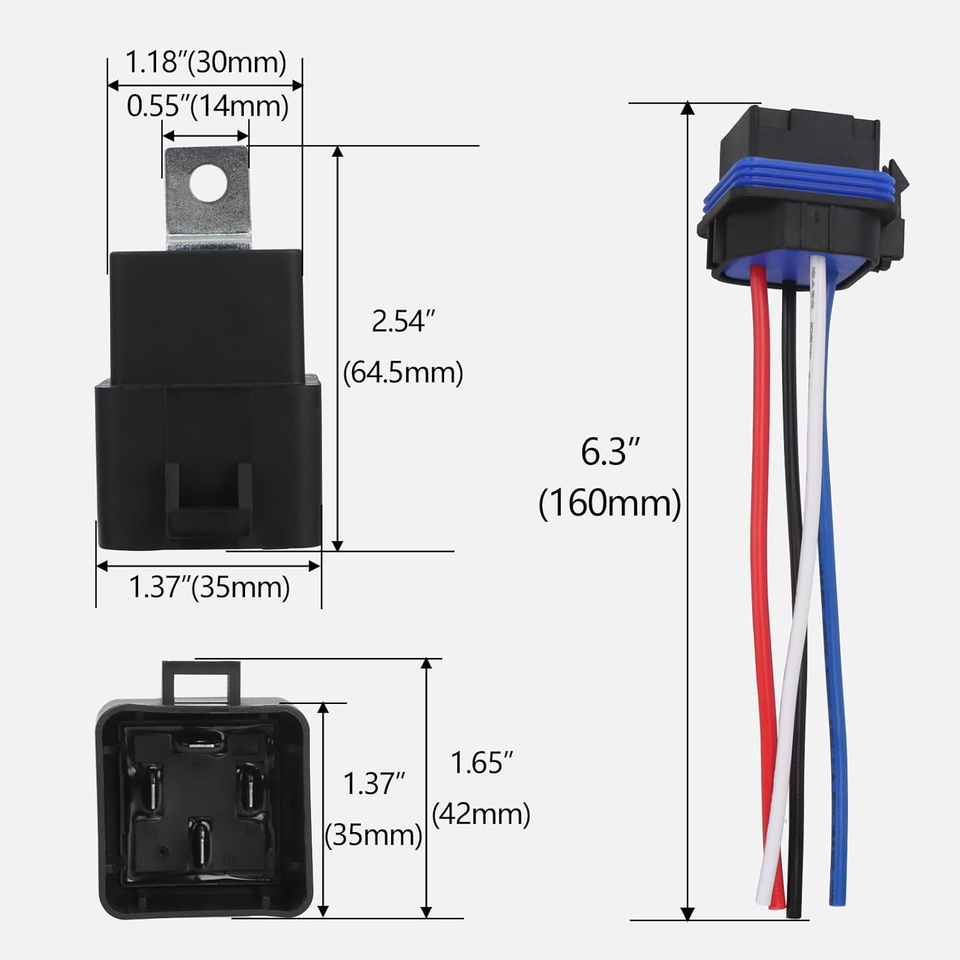 Waterproof Relay Kit, 12V 40A, 4 Pin SPST, Heavy Duty 14 AWG Tinned ...