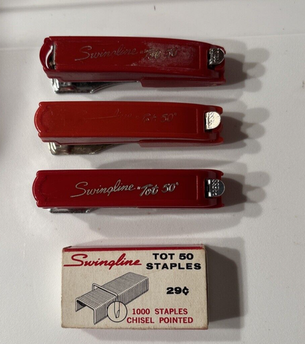 Set of 3 Vintage Swingline Tot 50 Red Mini Stapler - Made in USA - With ...