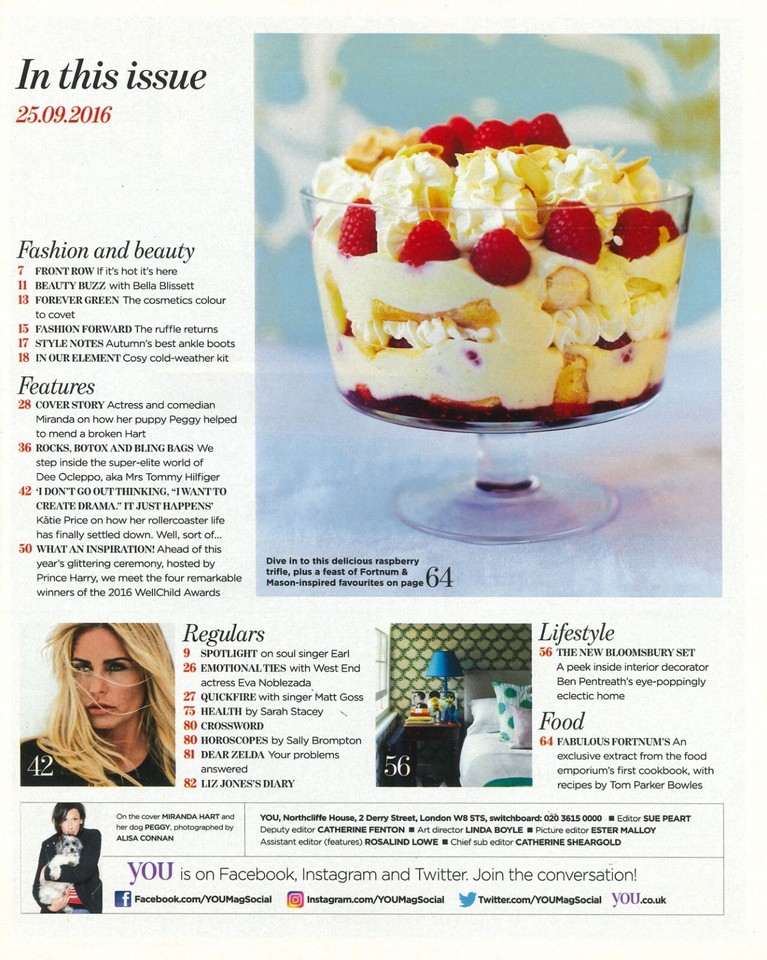 UK You Magazine Miranda Hart & Peggy, Prince Harry, Katie Price ...
