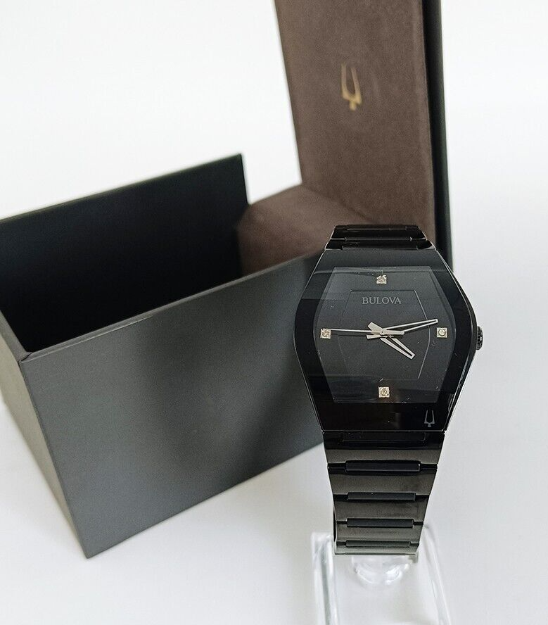 Bulova Gemini Men Quartz Black Crystal Accent Stainless Steel Watch ...