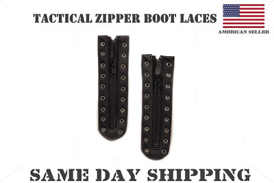 Black Tactical G.I. 9 Hole Zipper Boot Laces | eBay