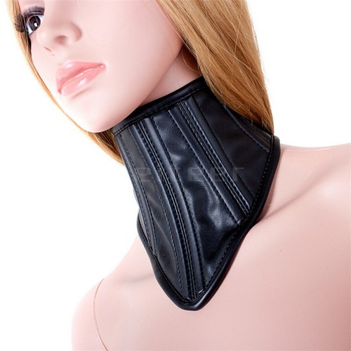 PU Leather Locking Neck Corset Collar Posture Harness Cosplay Binding ...