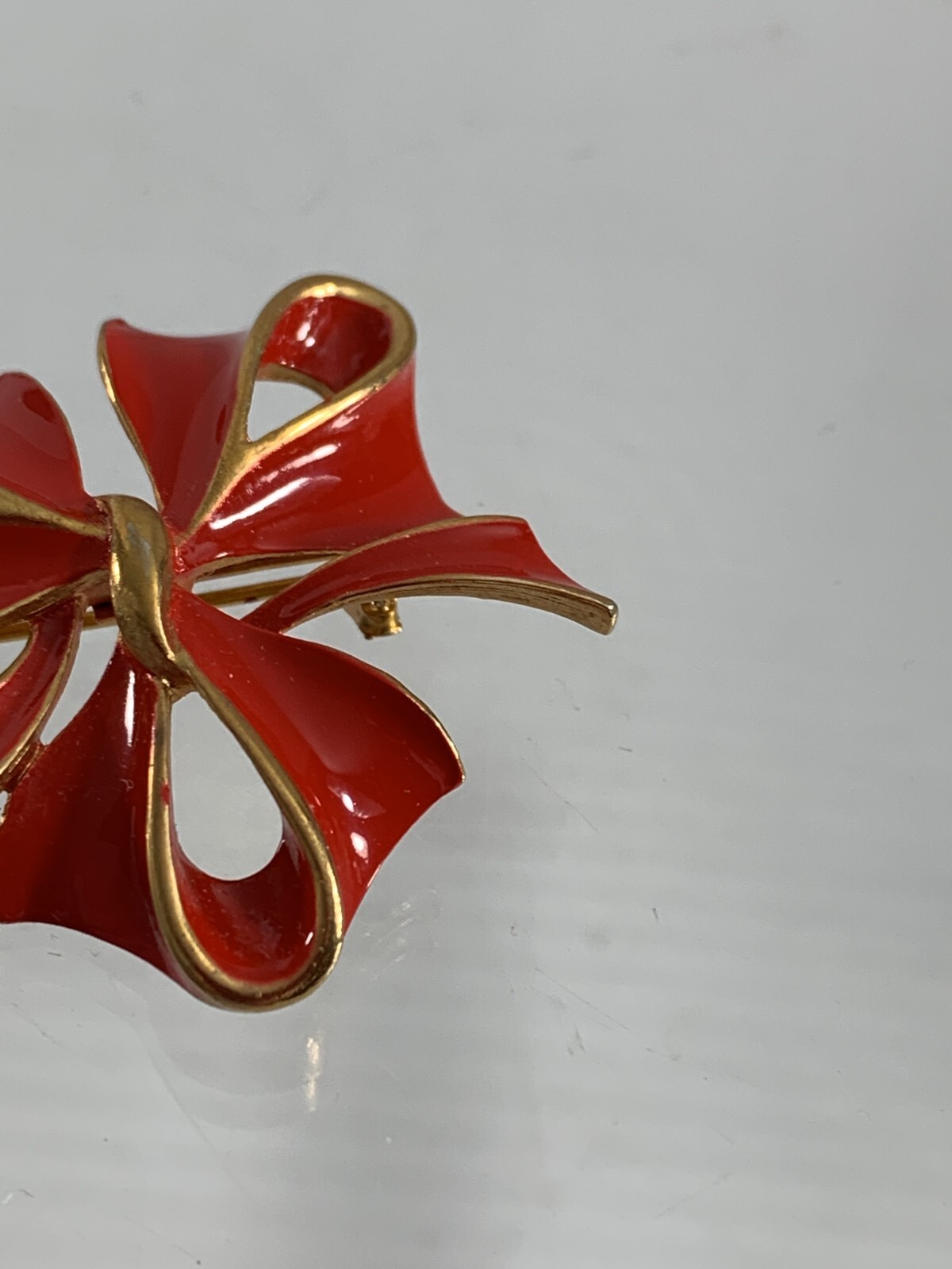 Vintage Red Bow Brooch Pin Enamel Gold Tone Christmas Holiday ...