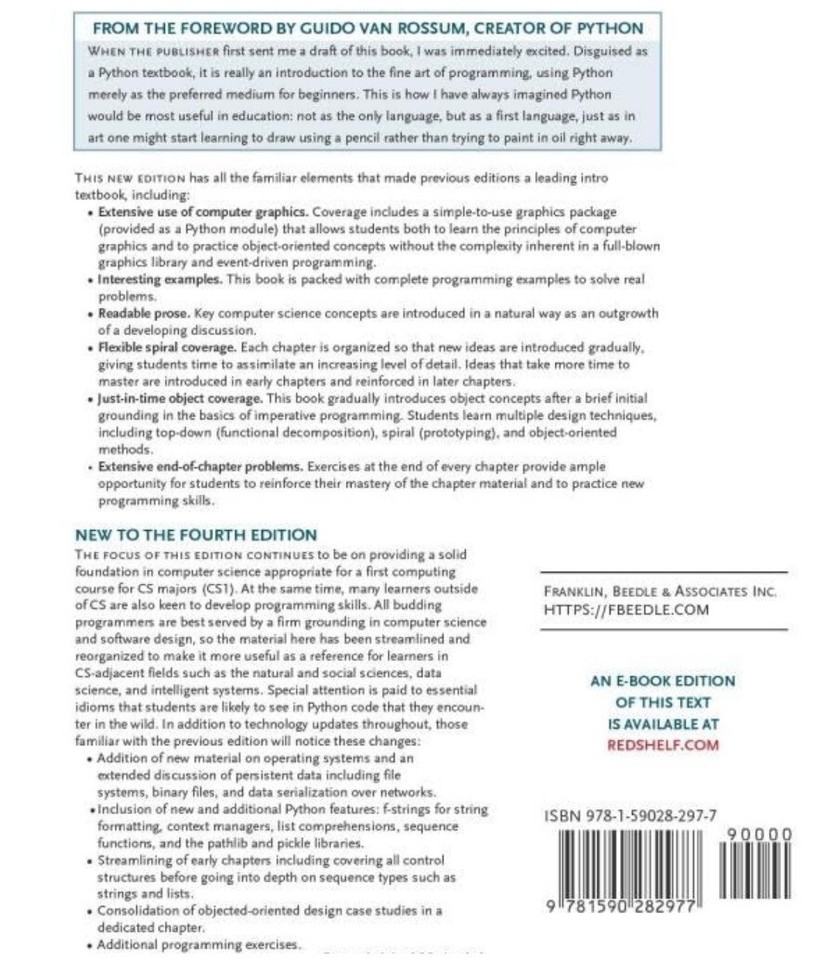 Python Programming: An Introduction to Computer Science, Fourth Edition | eBay