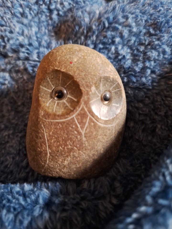 VTG ARTISAN CARVED NATURAL POLISHED STONE OWL STATUE ROCK ART 2 1/4 ...